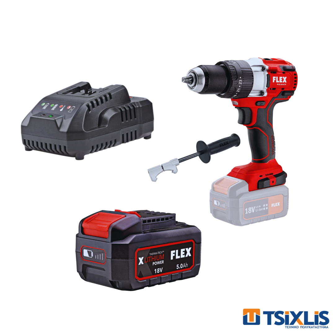 Σετ FLEX Δραπανοκατσάβιδο PD 90 Nm & Φορτιστής CA 3Α & Μπαταρία AP 5,0Ah